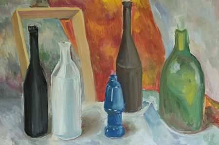 Still Life with bottles by Stephanie Ogu, Painting | Artblr.
