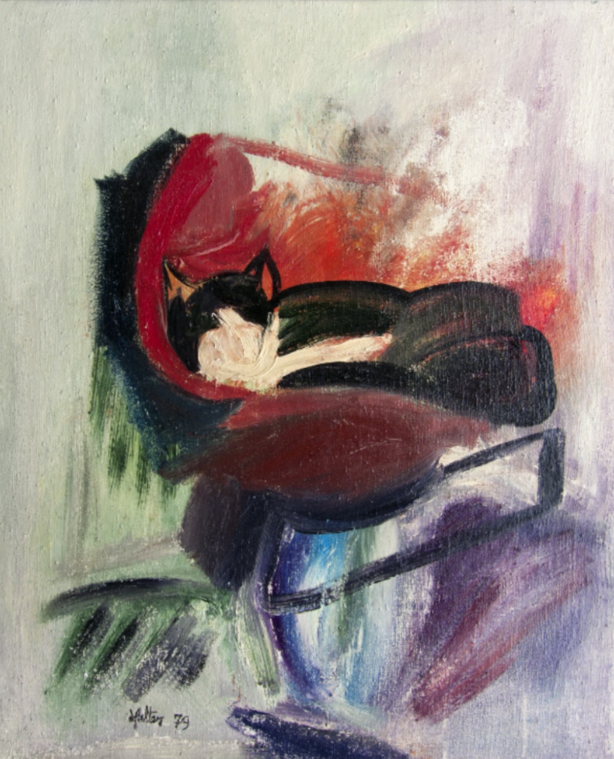 Chat sur un fauteuil by Alain HALTER, Painting | Artblr.